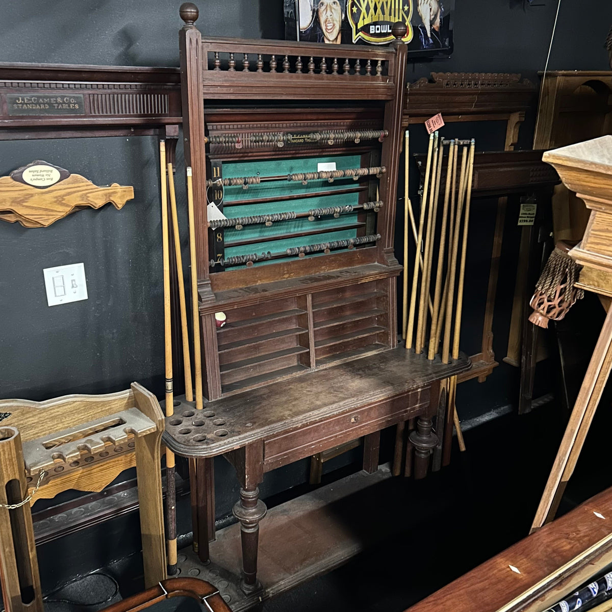 Rare 1800s Antique Floor Rack with Scorers and Ball Holder – D&L Billiards