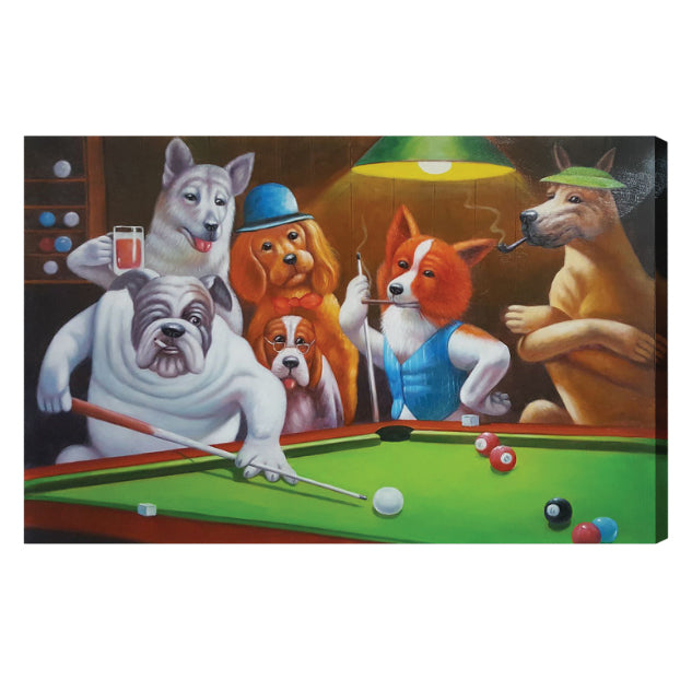 Dogs Playing Pool Canvas Oil Painting – D&L Billiards